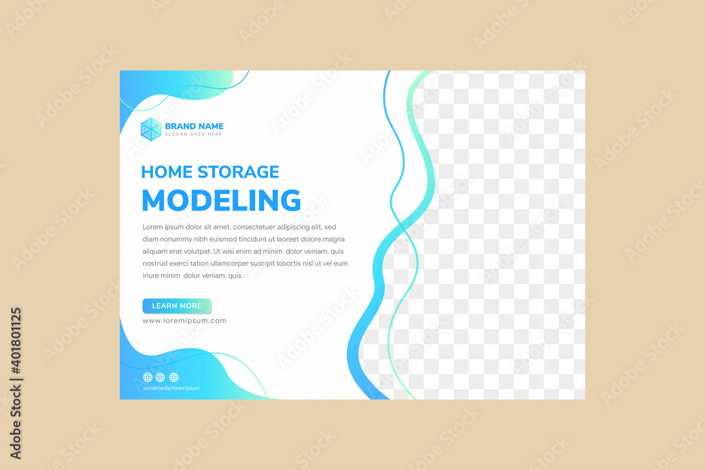flyer template design of home storage modeling use blue gradient colors ...