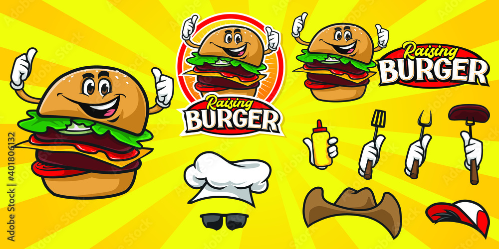 Cartoon happy burger character logo Stock Vector | Adobe Stock