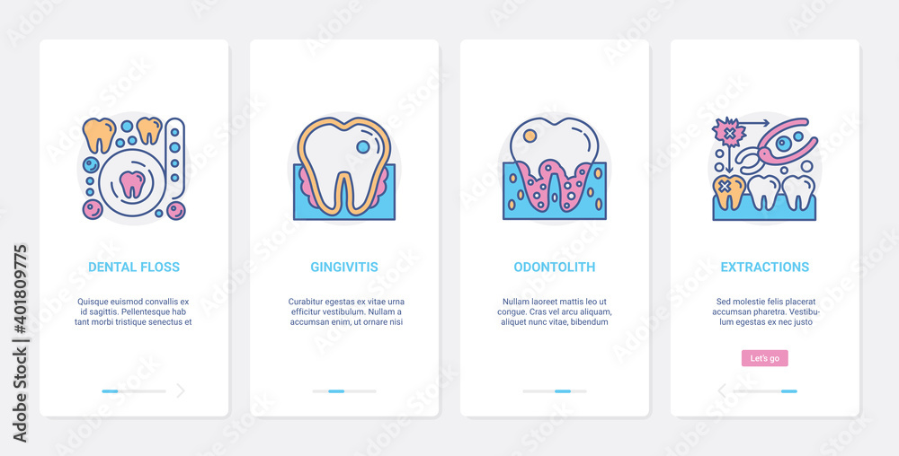 Dental care medical technology vector illustration. UX, UI onboarding ...