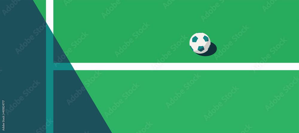 soccer ball standing near the center line on the green field Stock ...