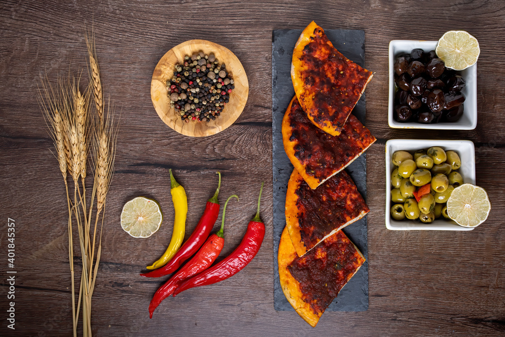 Arabic Fatayer, Petaeer Flat bread baked with Hot and spicy paprika on ...