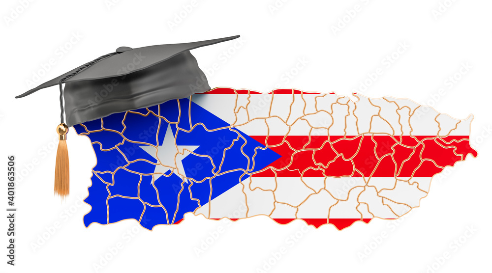 Education in Puerto Rico concept. Puerto Rican map with graduate cap ...