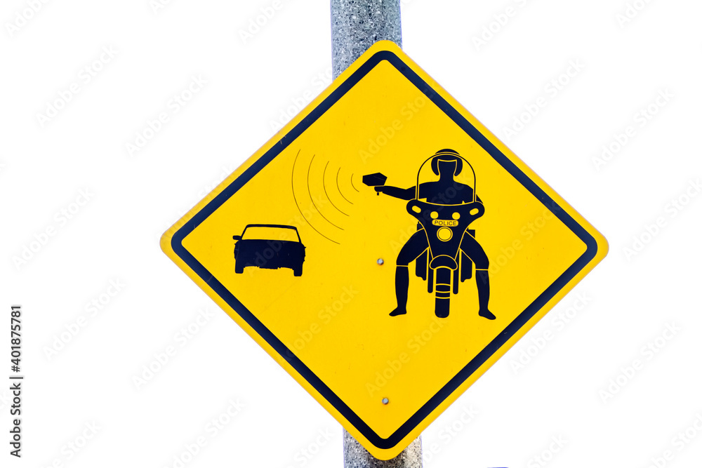 Traffic sign with graphic indicating speed is checked by radar Stock ...