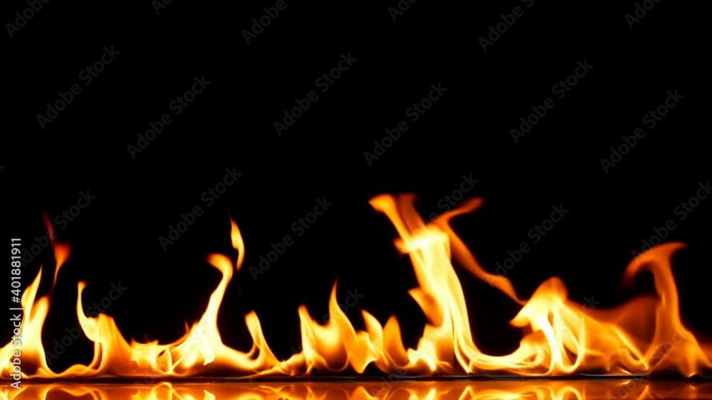Fire Flames Igniting And Burning - Slow Motion. A line of real flames ...