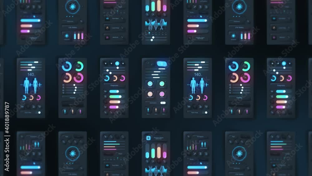 Hi tech panel of medical application on dark background. Medical and ...