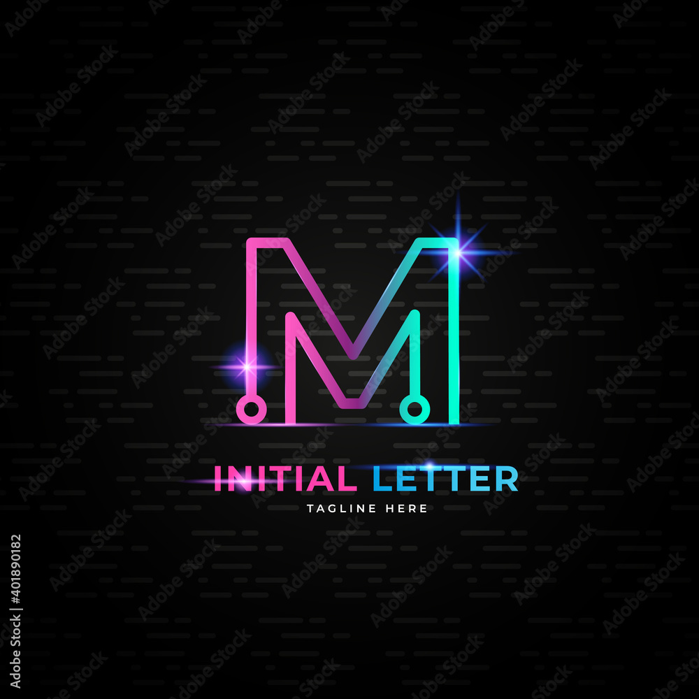 Initial letter M with gradient texture. Luxury light and dots logo ...