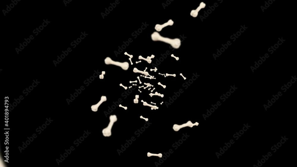 Flying many bones on black background. Dog bone icon. Pet food. 3D ...