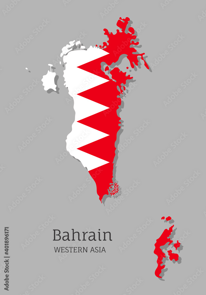 Map of Bahrain with national flag. Highly detailed editable map of ...