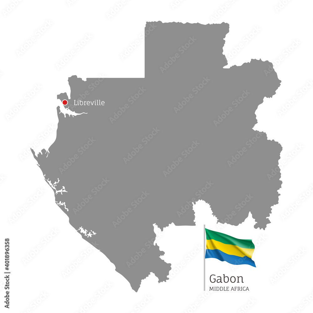 Silhouette of Gabon country map. Gray editable map with waving national ...