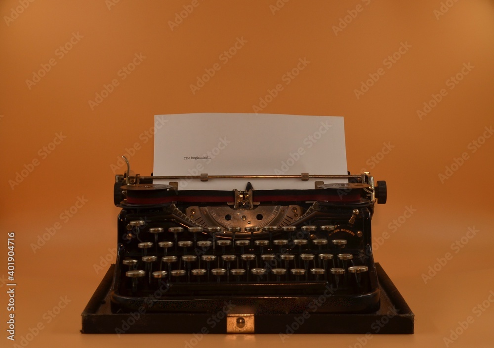 Antique typewriter - 1920s with message typed "The beginning..." Stock ...