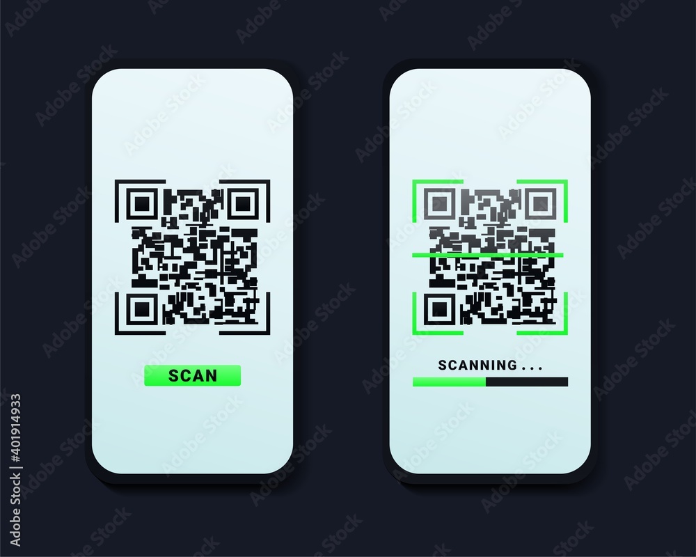 Smartphone screen with scan QR code. Barcode on screen. Digital ...