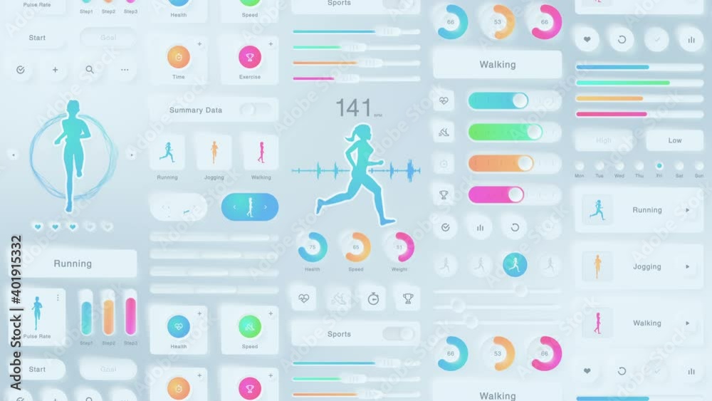 Creative design of fitness application. Neumorphism. Hi tech panel ...