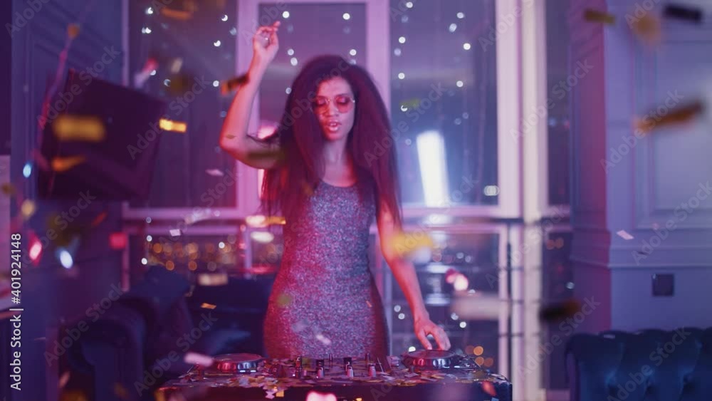 Luxury Party, glamour african female dancing in the night club, golden ...