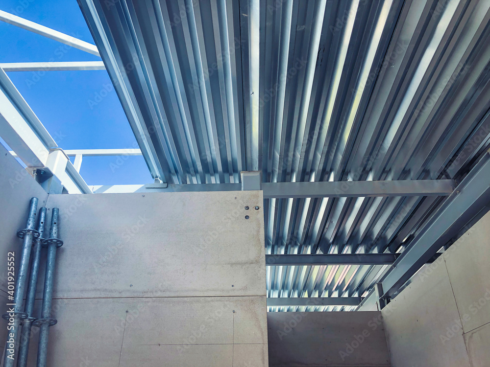 Profiled stainless steel sheets and beams and girders. Metal ceiling ...