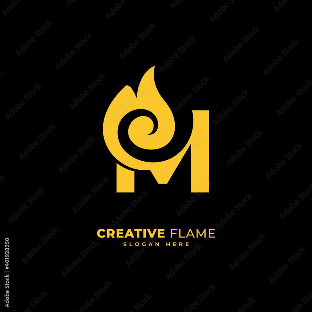 initial letter M with flame logo vector concept element, letter M logo ...