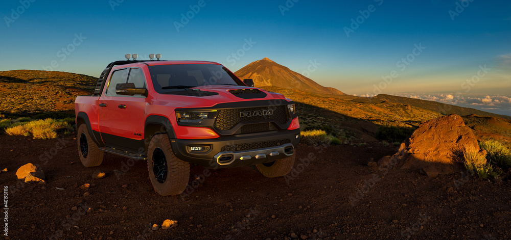 Dodge Ram 1500 TRX, Off-Road Pickup Truck with a beautiful landscape ...