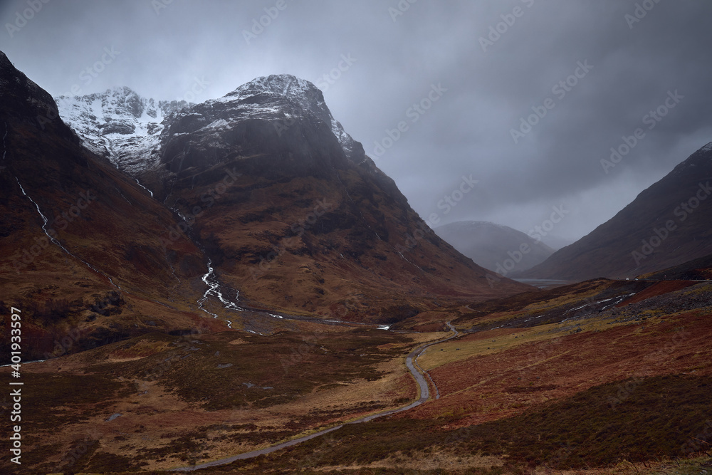 Snowy atmosphere in winter, after a big storm. Rain in the environment ...