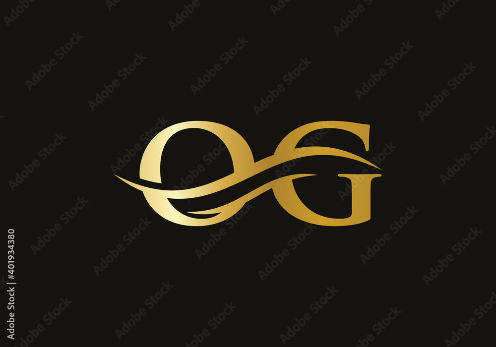 Vetor de OG initial logo company name color gold swoosh design. Vector ...