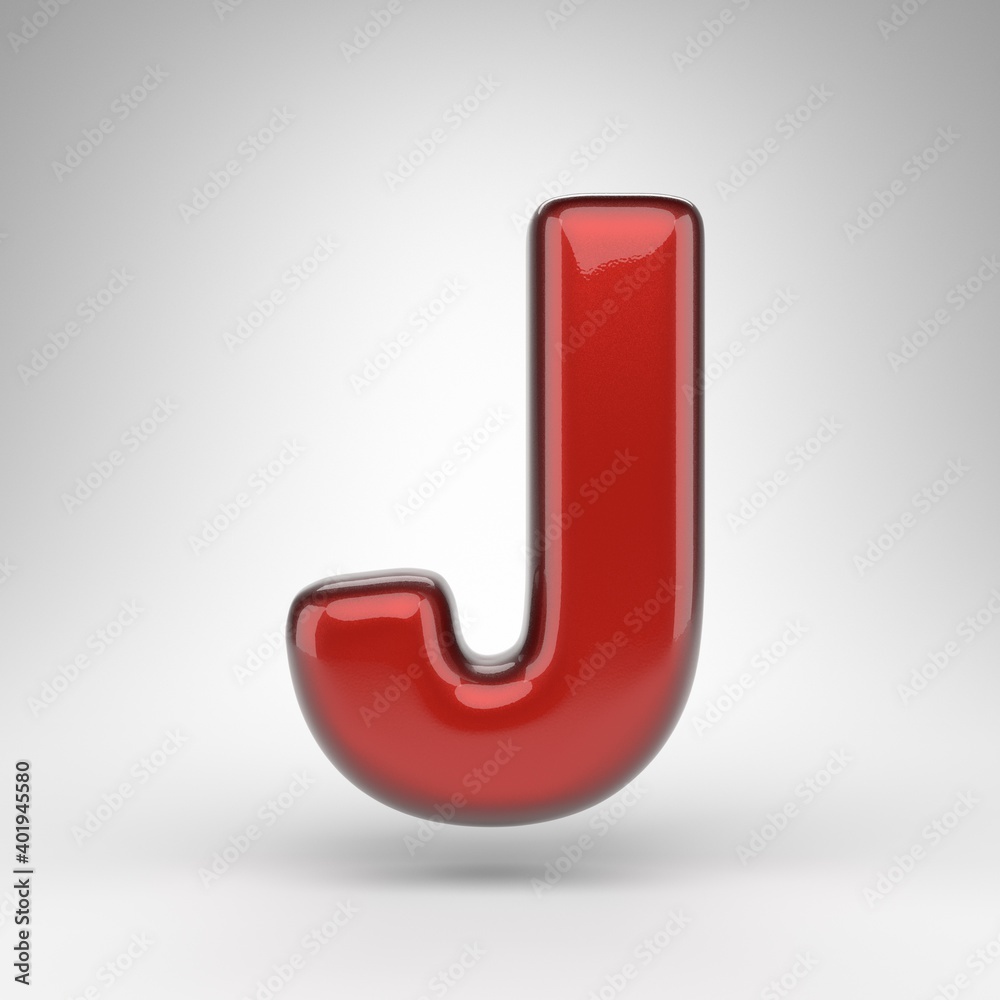 Letter J uppercase on white background. Red car paint 3D letter with ...