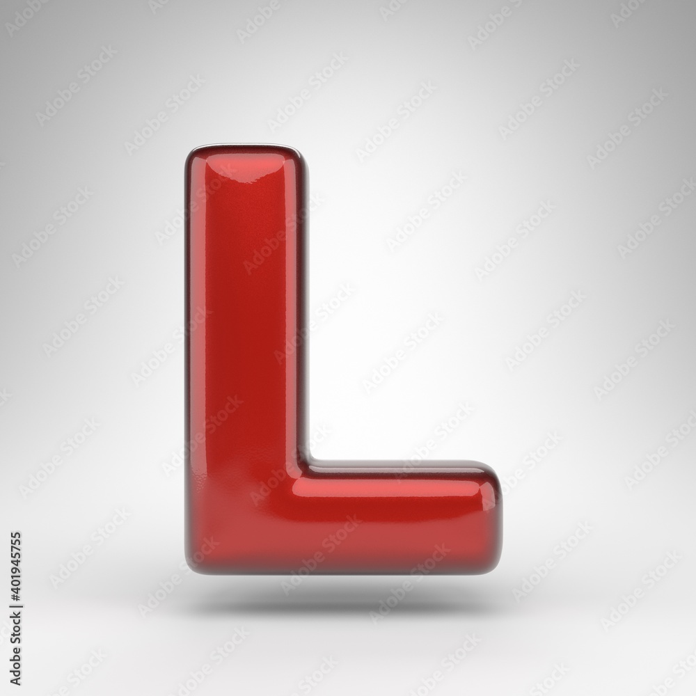 Letter L uppercase on white background. Red car paint 3D letter with ...