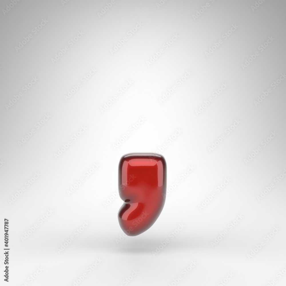 Coma symbol on white background. Red car paint 3D sign with glossy ...