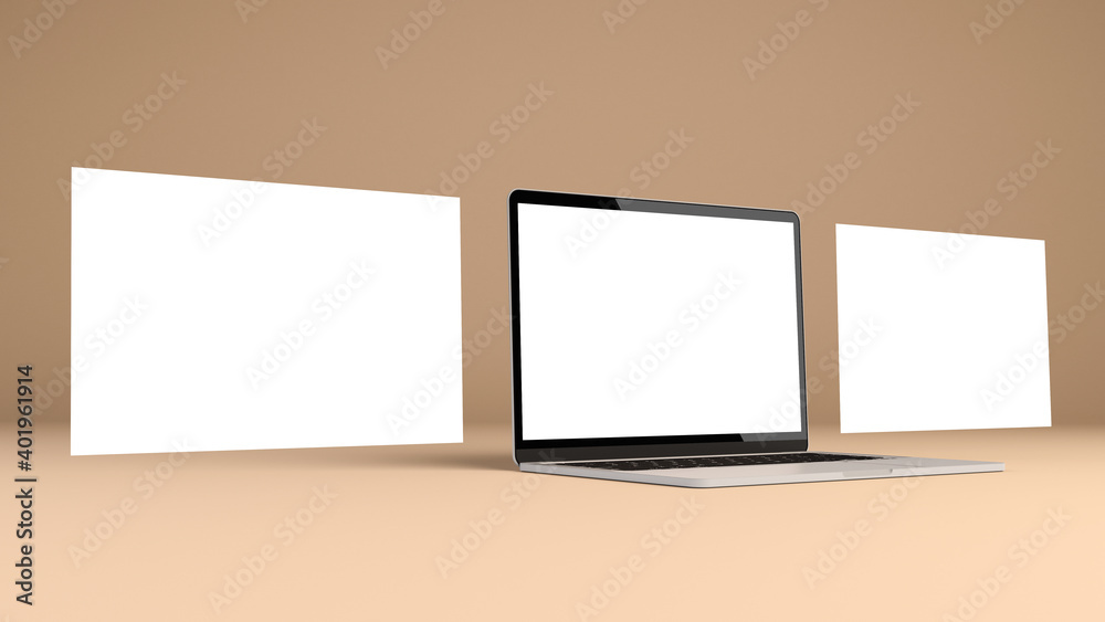 Mockup of notebook and blank slides floating. Web design concept UI UX ... Mockup of notebook and blank slides floating. Web design concept UI UX ...
