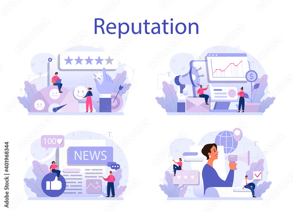 Business reputation concept set. Building relationship with people ...