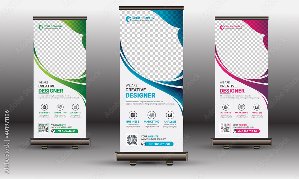 Blue, Red & Green Corporate Roll Up Banner, Standee Template Design ...