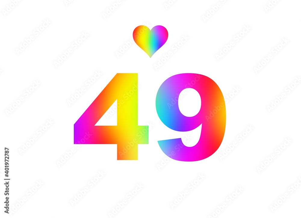49th birthday card illustration with multicolored numbers isolated in ...