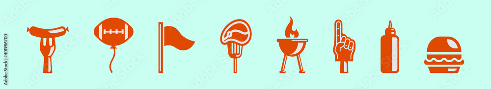 set of tailgate party cartoon icon design template with various models ...