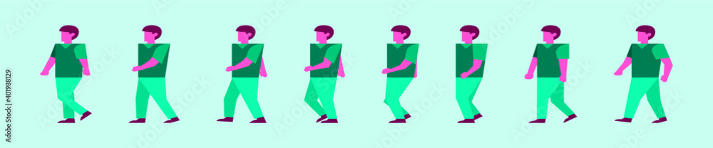 set of man walk cycle cartoon icon design template with various models ...