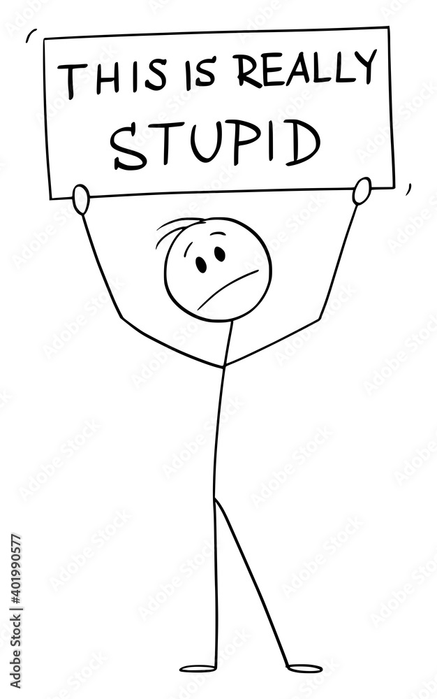 Póster Vector cartoon stick figure illustration of unhappy man or ...