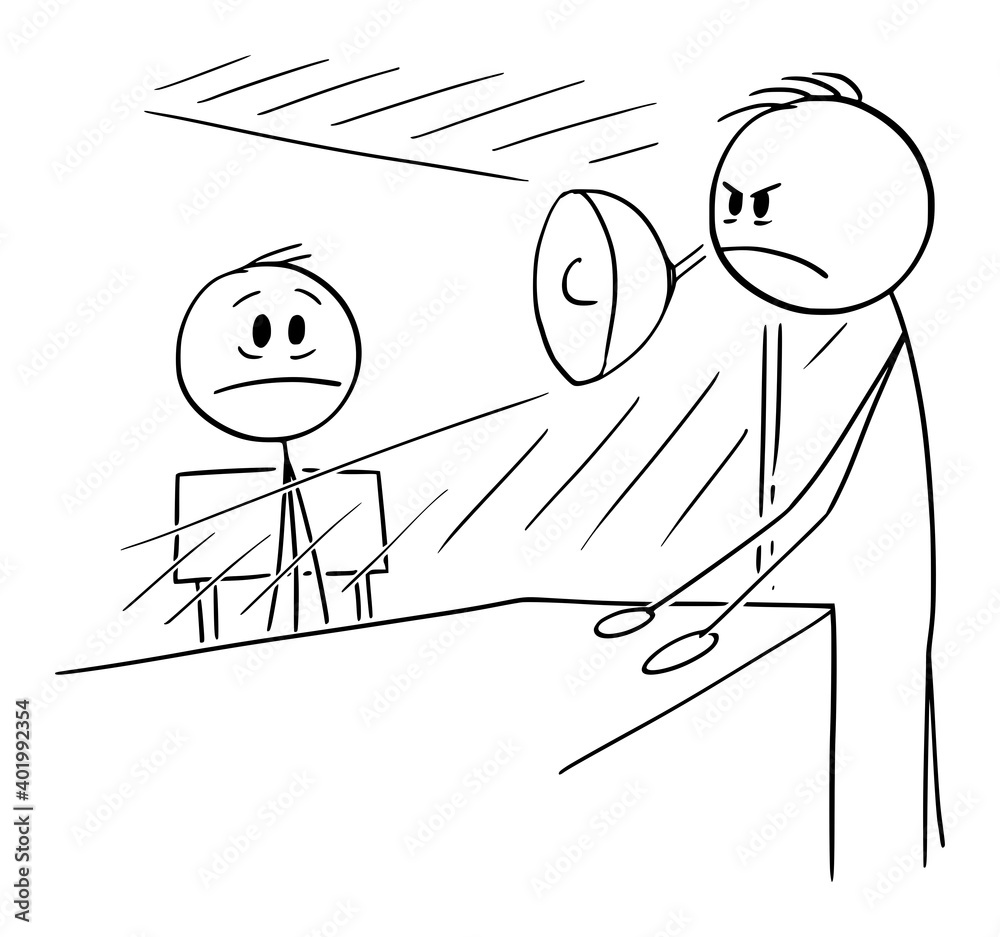 Vector cartoon stick figure illustration of man sitting in police or ...