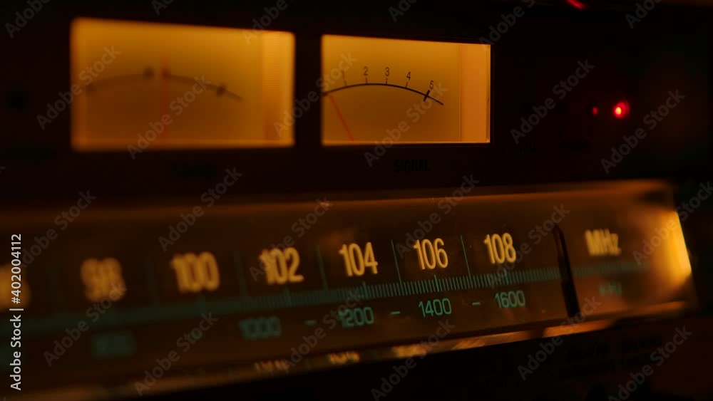 Yellow vintage radio receiver and amplifier with fm scale. Tuning ...