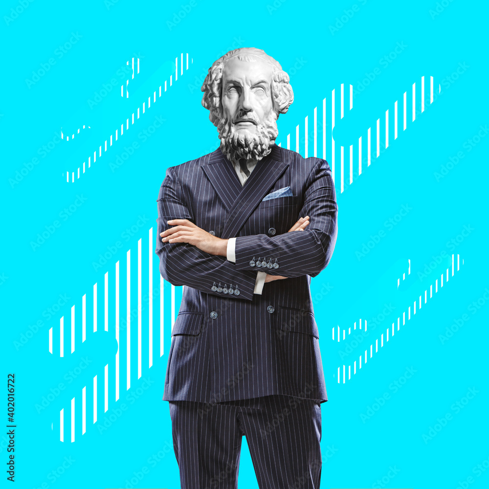 Business Status Hands Crossed Office Man Headed By Bright Statue On business-status-hands-crossed-office-man-headed-by-bright-statue-on