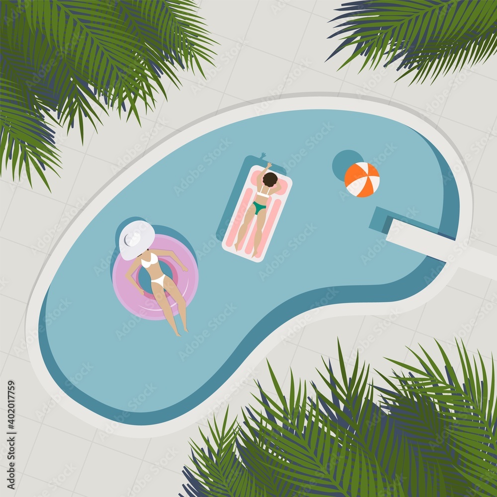 People Characters Swimming in Public Swimming Pool in Summer. Man and ...