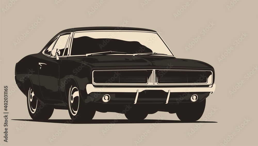 Classic muscle car in vector. Vintage style, solid colors. Stock Vector ...