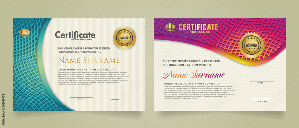 Set vertical and horizontal certificate template with lines circle ...