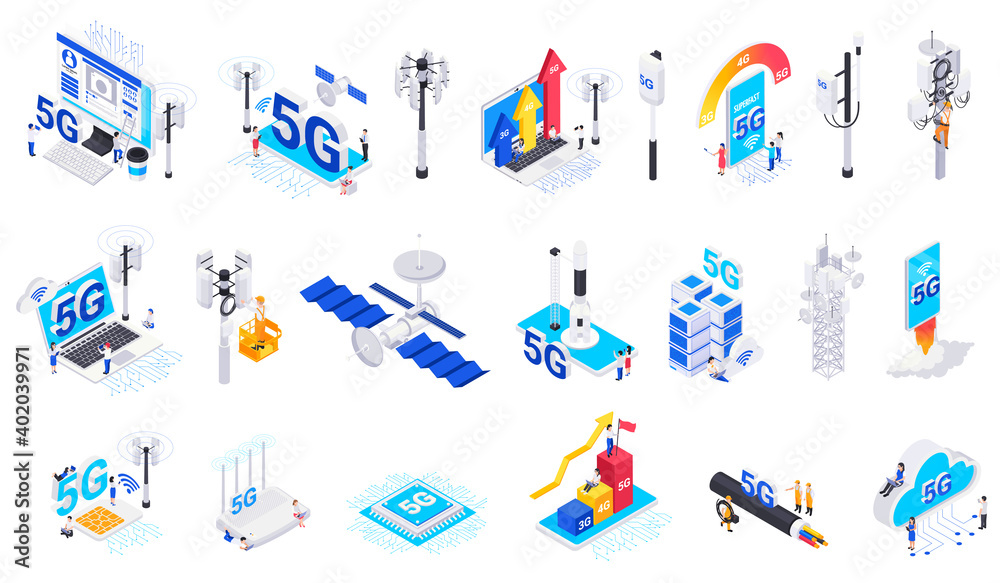 Internet 5G Technology Isolated Icons Stock Vector | Adobe Stock