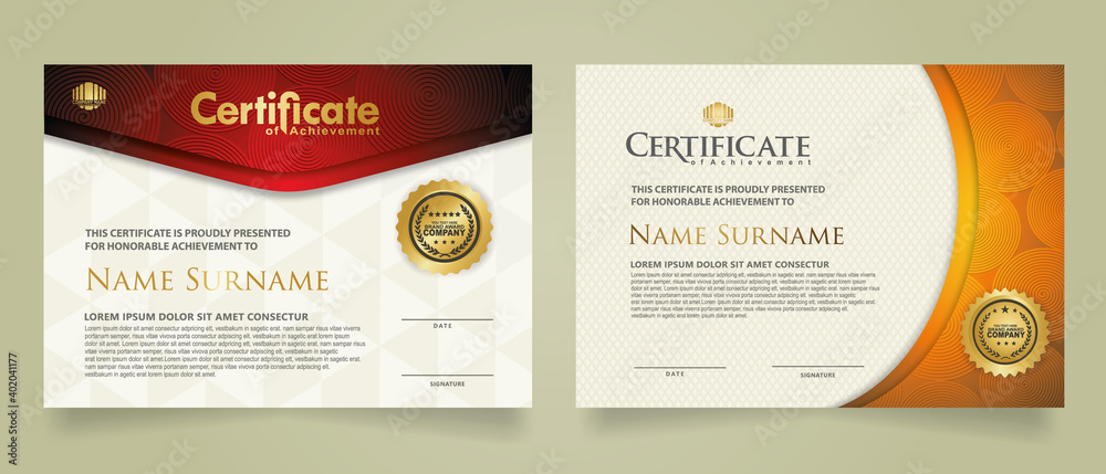 Set vertical and horizontal certificate template with lines circle ...