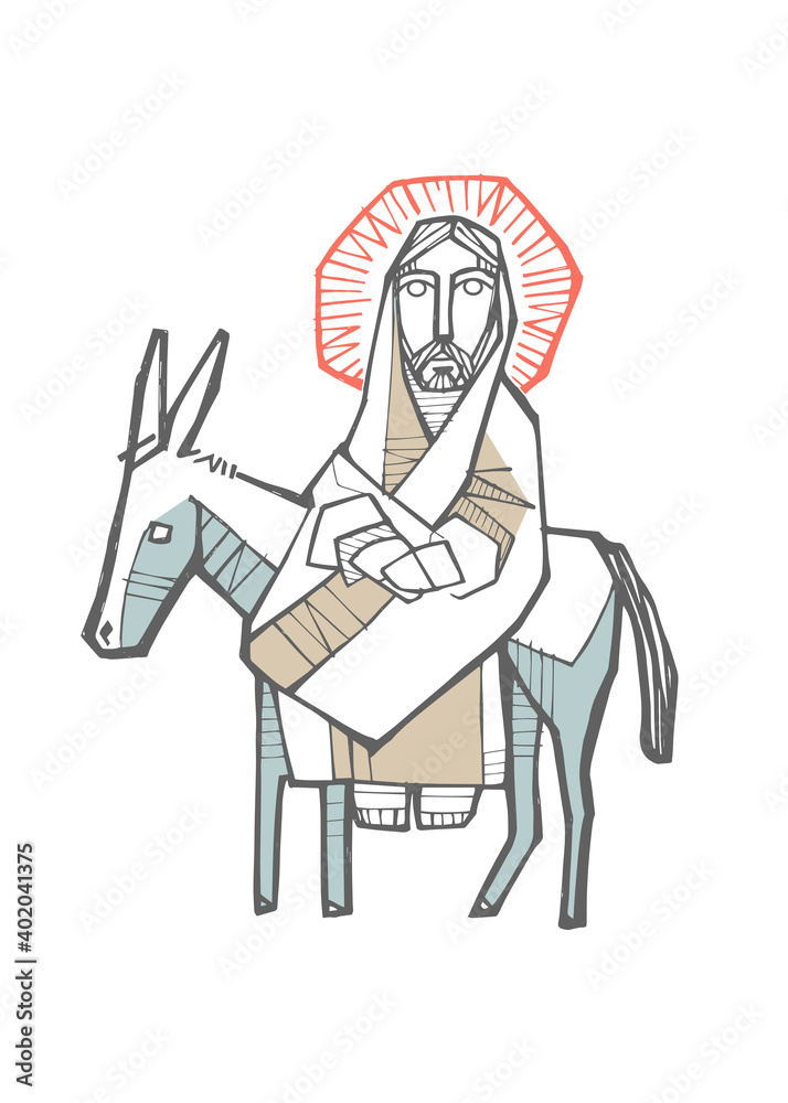 Jesus Christ on a donkey, entering to Jerusalem Stock Vector | Adobe Stock