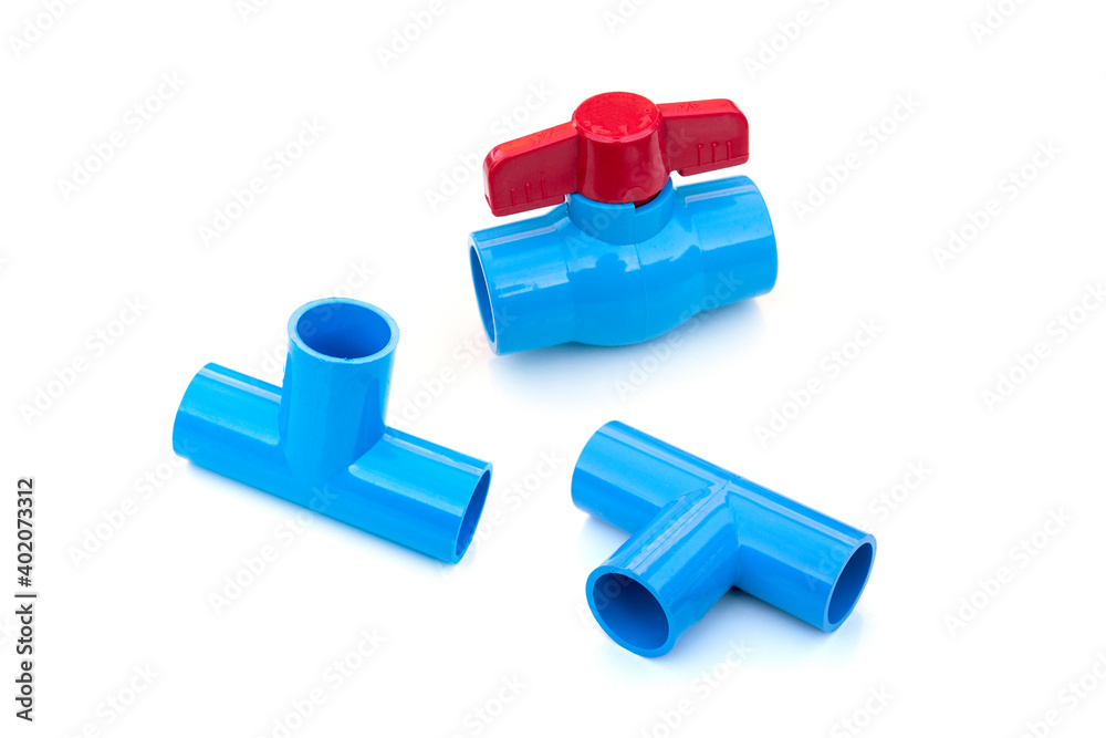 Pvc pipe fittings on white background. Stock Photo | Adobe Stock
