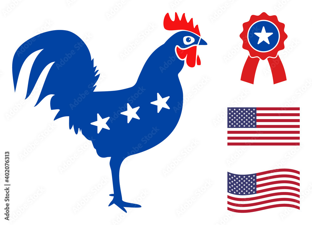 Stockvector Rooster icon in blue and red colors with stars. Rooster ...