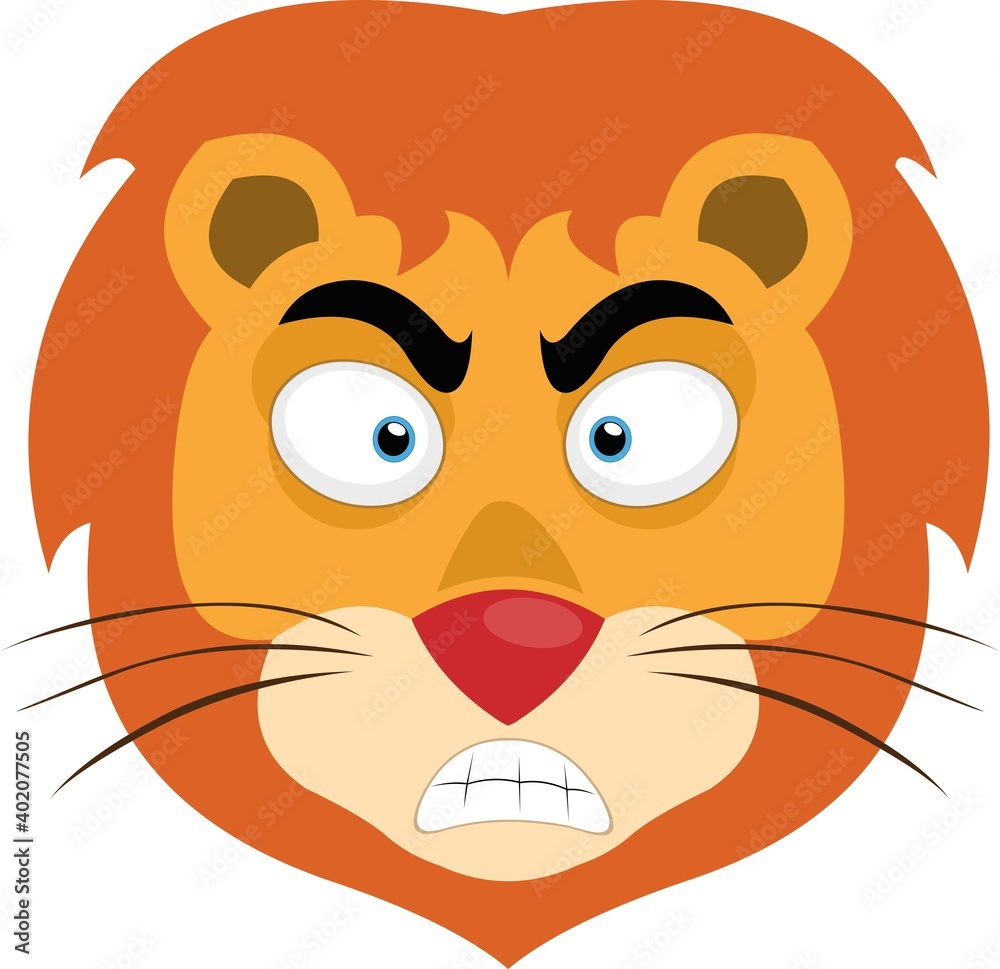 Vector illustration of an angry lion's face emoticon Stock Vector ...