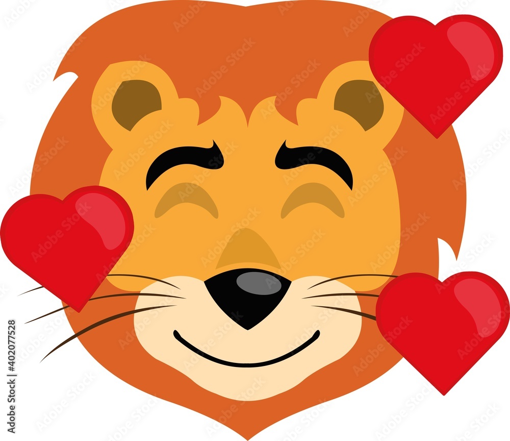 Vector illustration of emoticon of the face of a lion in love Stock ...