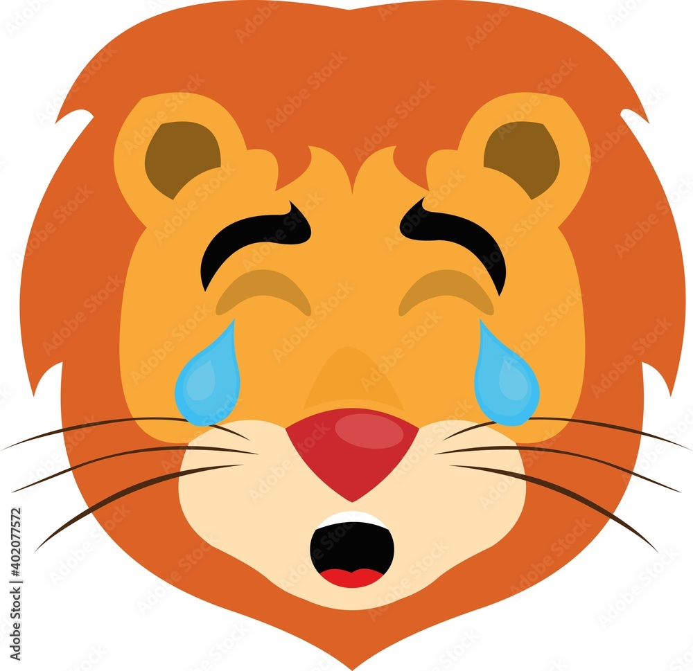 Vector emoticon illustration of a crying lion's face Stock Vector ...