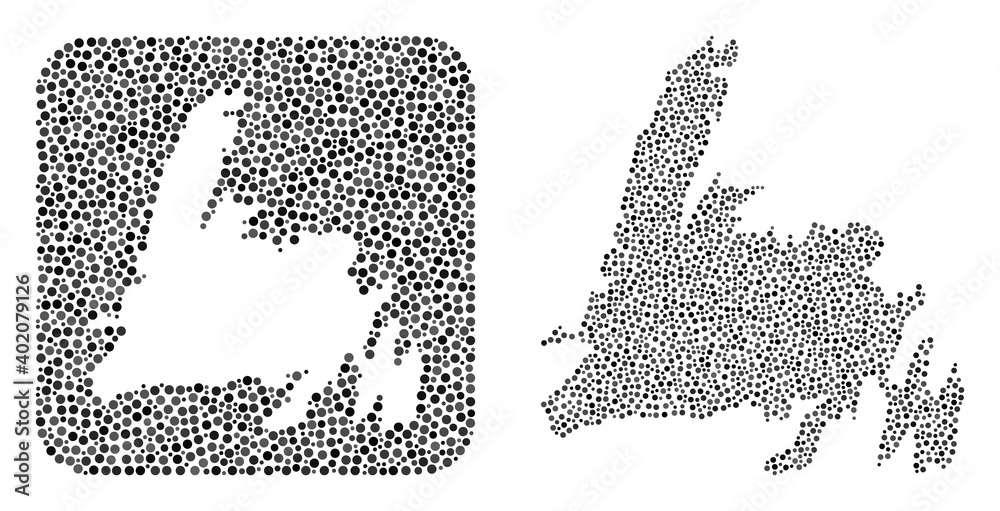 Map of Newfoundland Island collage composed with circle dots and ...