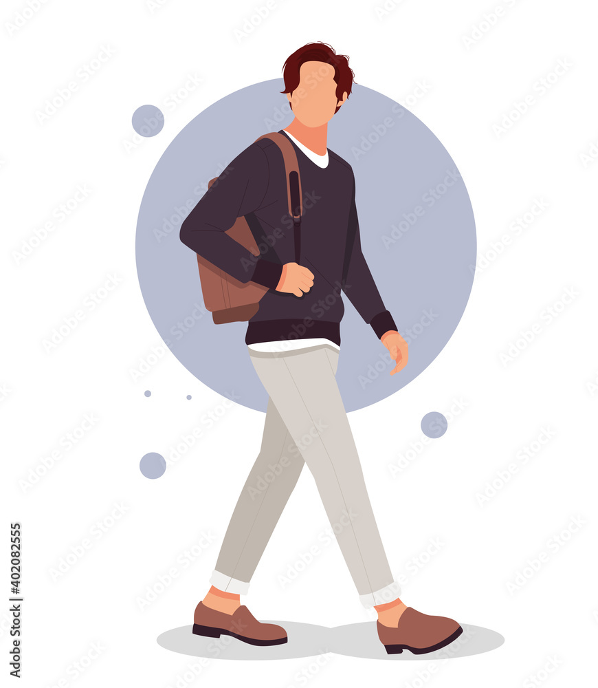 college student is walking, flat design concept. vector illustration ...