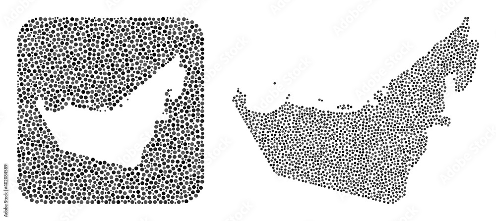 Map of United Arab Emirates collage designed with round items and ...