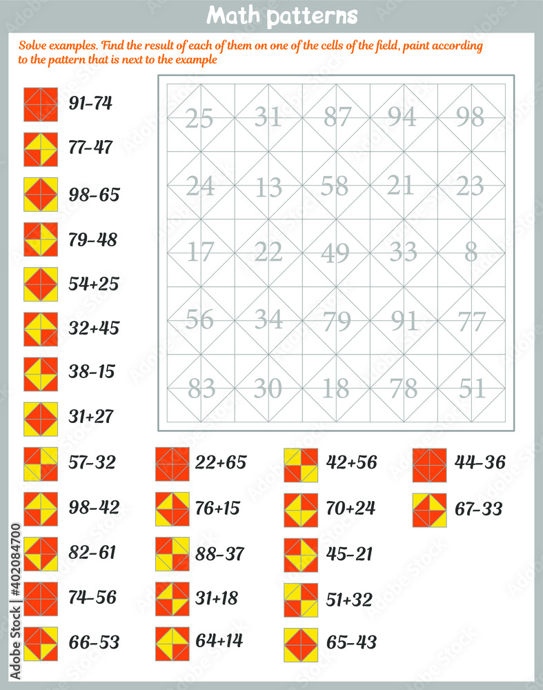 Mathematical patterns. Worksheet. Solve examples. Find the result of ...